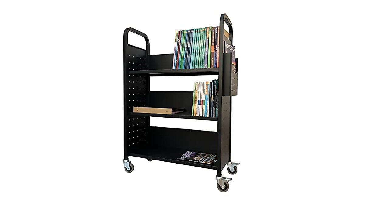 Workington Book Truck with 3 Flat Shelves & Casters