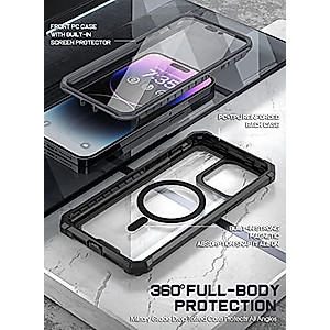 Poetic Guardian MagPro Case for iPhone 14 Pro Max 6.7 Inch,[Compatible with MagSafe][20 FT Mil-Grade Drop Tested] Full-Body Shockproof Rugged Clear Cover with Built-in Screen Protector, Black/Clear
