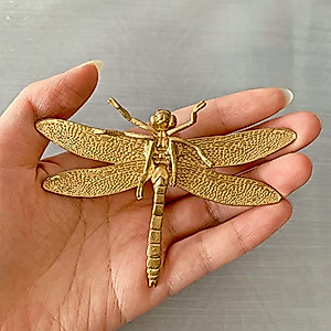 Gold Dragonfly Sculpture Solid Metal Insect Ornament Mini Insect Figurine for Home Office Garden Desktop Decor (Dragonfly)