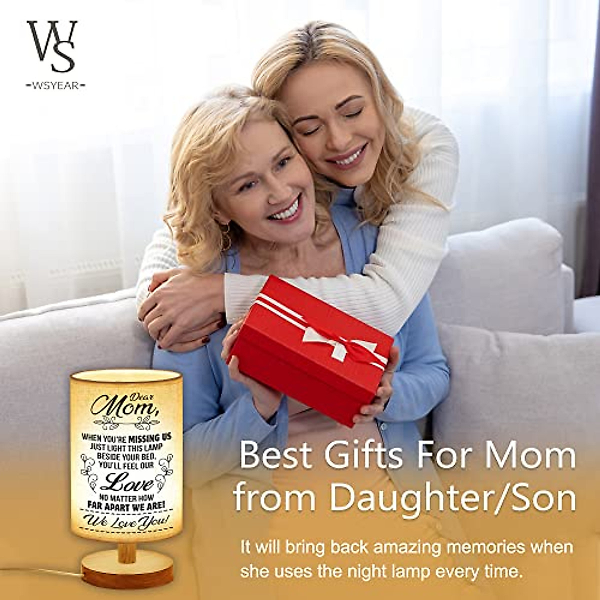 WSYEAR Mothers Day Birthday Gifts for Mom from Daughter Son-Table Lamp Mom Gifts from Daughters Night Light Anniversary Presents for Mother Women