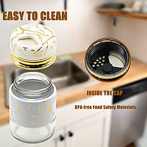 White Glass Salt and Pepper Shakers Set with Adjustable Pour Holes - Stainless Steel Salt Shaker and Pepper Shaker - Farmhouse Salt and Pepper Shaker Set for Himalayan, Kosher Sea Salts & Spices