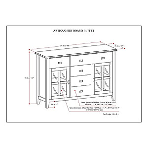 SIMPLIHOME Artisan SOLID WOOD 54 Inch Wide Contemporary Sideboard Buffet in White, For the Dining Room and Kitchen