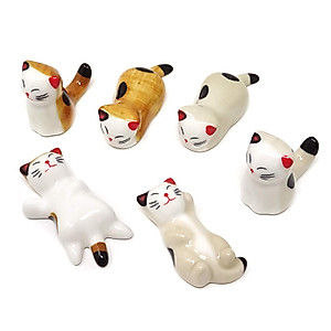 Honbay 6PCS Cute Ceramic Cat Chopsticks Rest Rack Stand Holder for Chopsticks, Forks, Spoons, Knives, Paint Brushes