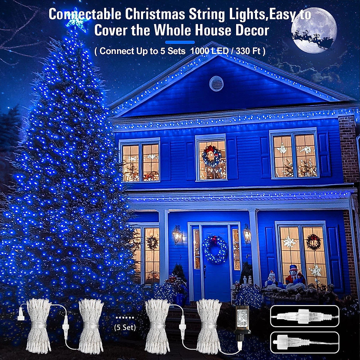 JMEXSUSS 66ft 200 LED Blue Christmas Lights Indoor Outdoor, Connectable Blue String Lights Clear Wire Plug in, 8 Modes Blue Fary Lights for Halloween Tree Party Bedroom Wall Christmas Decoration