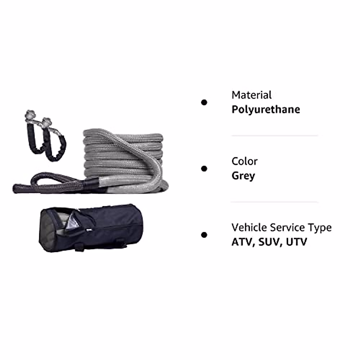 Terruva 1” x 30ft Kinetic Recovery Rope Kit - Recovery Rope - Kinetic Rope - Kinetic Tow Rope - Kinetic Rope Recovery - Perfect for ATV SUV UTV - Includes 2 Soft Shackles & Storage Bag