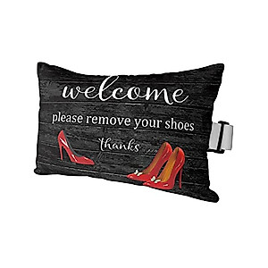 Outdoor Pillow for Recliner Lounge Chair Headrest, Welome Red High Heels Waterproof Lumbar/Head Pillow with Adjustable Elastic Stripe for Patio,Office,Beach,Pool,Car Seat Farmhouse Country Barn Wood