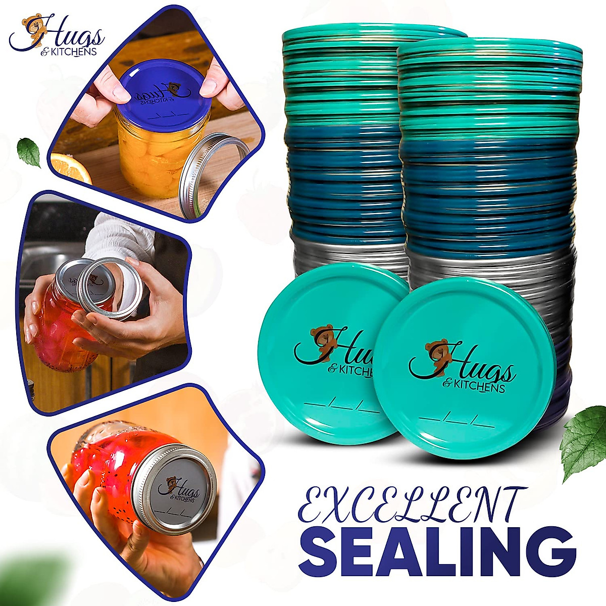 Canning Lids Regular Mouth 100- Buckle Resistant Seal for Ball and Kerr Jars - Multi-Color Mason Lid Set Airtight and Reinforced Tinplate - Jar Lids for Canning