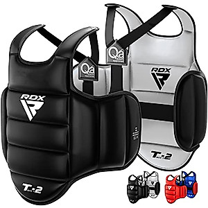 RDX Boxing Chest Guard Reversible, Kickboxing MMA Muay Thai Body Protector, Sparring Training Punching, Adjustable Shield, Martial Arts Upper Belly Rib Pad, Taekwondo Vest (Black, L/XL)