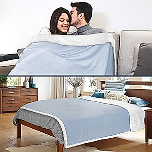 PAVILIA Plush Sherpa Fleece Throw Blanket Light Blue | Soft, Warm, Fuzzy Baby Blue Throw for Couch Sofa | Solid Reversible Cozy Microfiber Fluffy Blanket, 50x60
