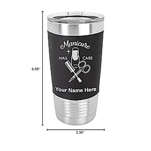 LaserGram 20oz Vacuum Insulated Tumbler Mug, Manicure, Personalized Engraving Included (Silicone Grip, Black)