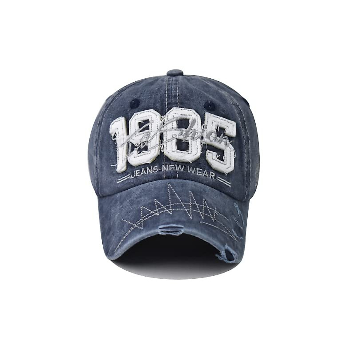 Washed Baseball Cap for Men Women Adjustable Distressed Denim Hat Dad Hat Trucker Hat (Navy Blue), 6 3/4-7 1/2