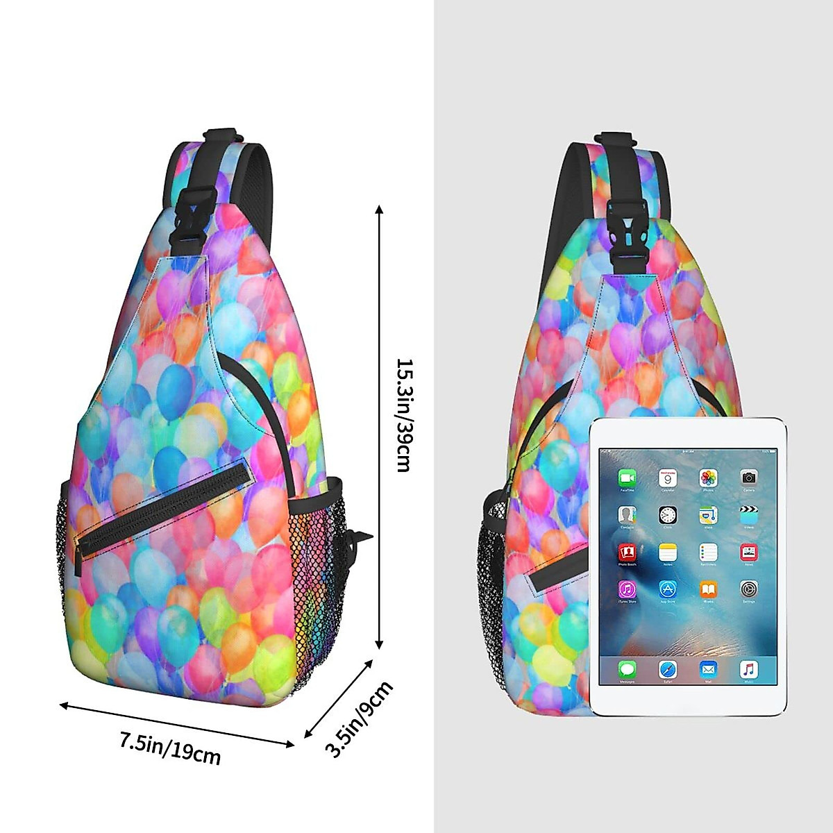 Sling Backpack Watercolor Rainbow Air Balloon Print Crossbody Shoulder Sling Bag For Men & Women