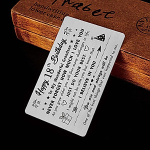 FALOGIJE 18th Birthday Card Gifts for Grandson, Birthday Gifts for 18 Year Old Grandson, Engraved Metal Wallet Card