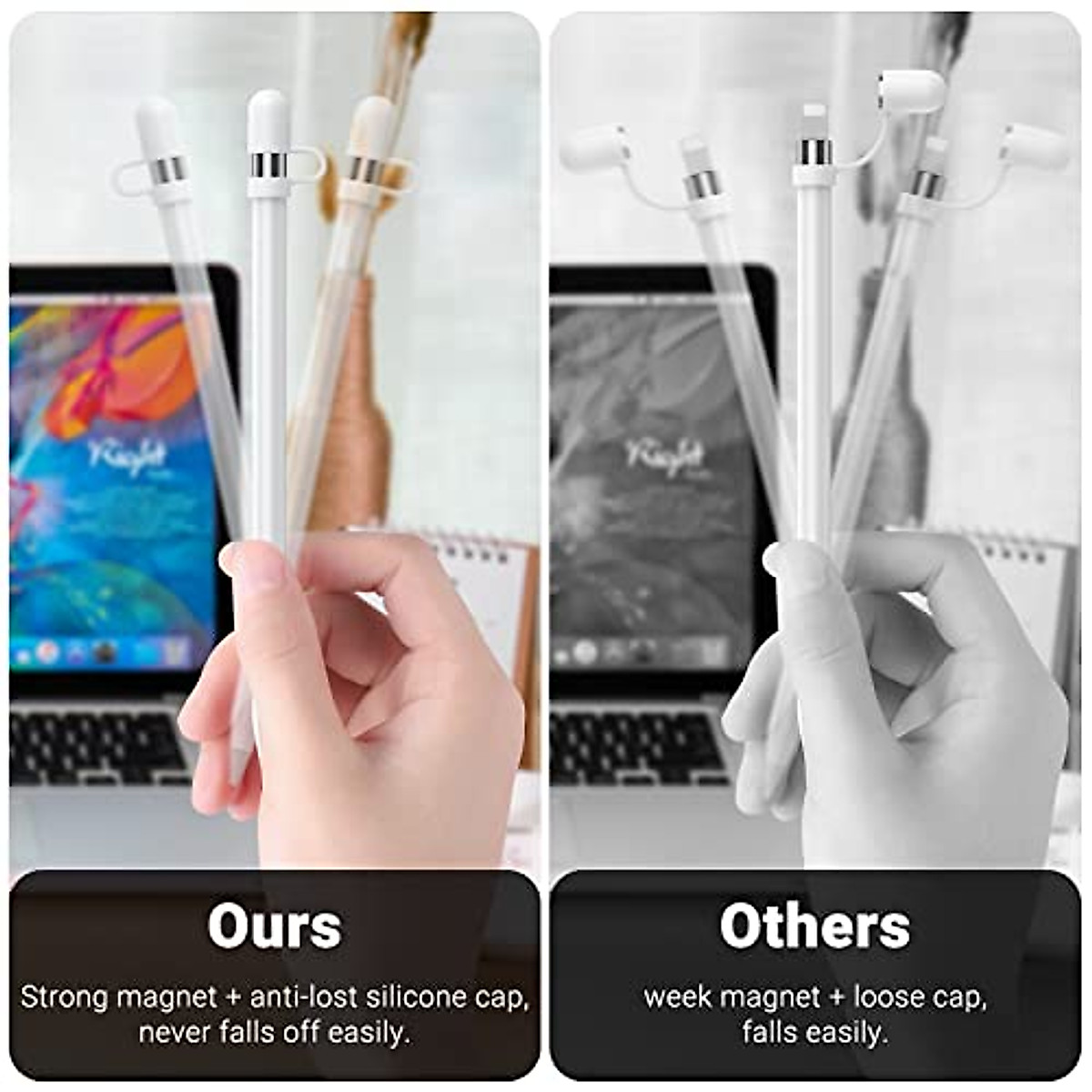 TITACUTE for Apple Pencil Cap 1st Generation Magnetic iPencil Replacement for Apple Pen Top Stylus Cover AntiFall Silicone Holder for iPad Pro 10.5" 12.9" 9.7" for iPad 10 9 8 7 6 Air 3 Mini 5th White