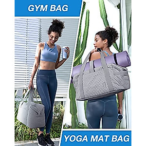 Weekender Bags for Women, BAGSMART Gym Bag with Yoga Mat, Travel Duffle Overnight Bag for Travel Essentials, Large Hospital Bag for Labor and Delivery(Grey)