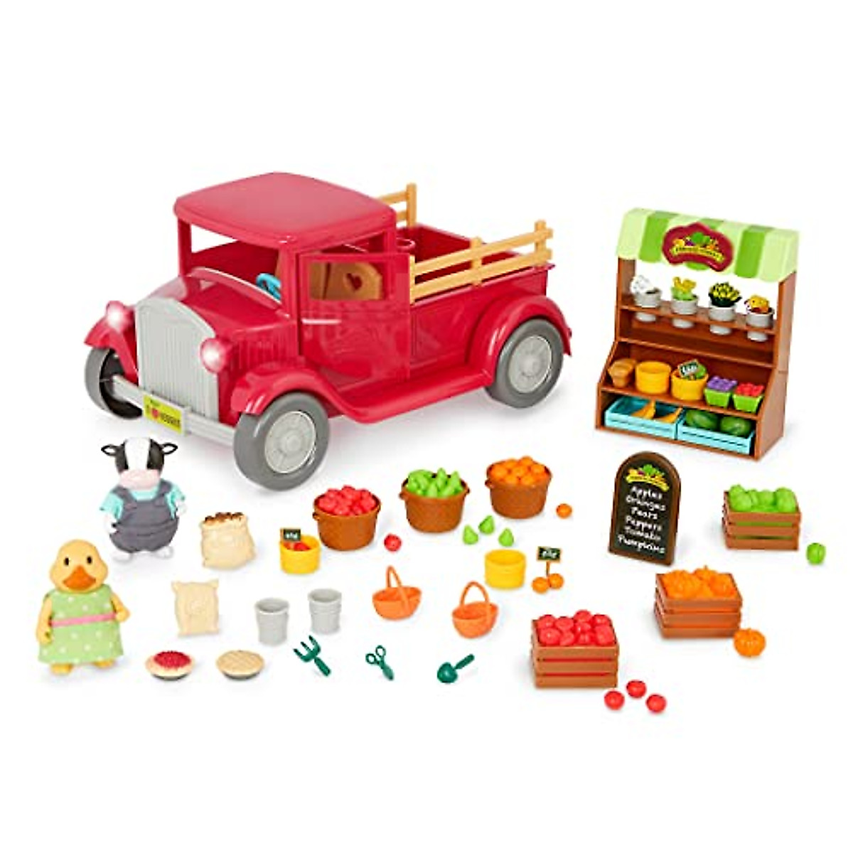 Li’l Woodzeez – Market Truck Playset with 2 Posable Doll Figures – Doll Playset Includes Animal Characters, Toy Truck, Miniature Food & Accessories – Pretend Play Gift Toy for Kids Age 3+