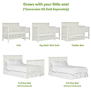 SweetPea Baby Meadowland 5-in-1 Convertible Crib & Changer I Attached Changer I Removable Changing Pad I Space-Saving Storage I Farmhouse Design, Weathered White