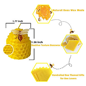 Beeswax Candles Bulk Set of 24pcs, Bee Candles with Little Bee Ornament Decors, Unscented & Dripless& Smokeless, Dia 1.77" x1.97" Each, Yellow