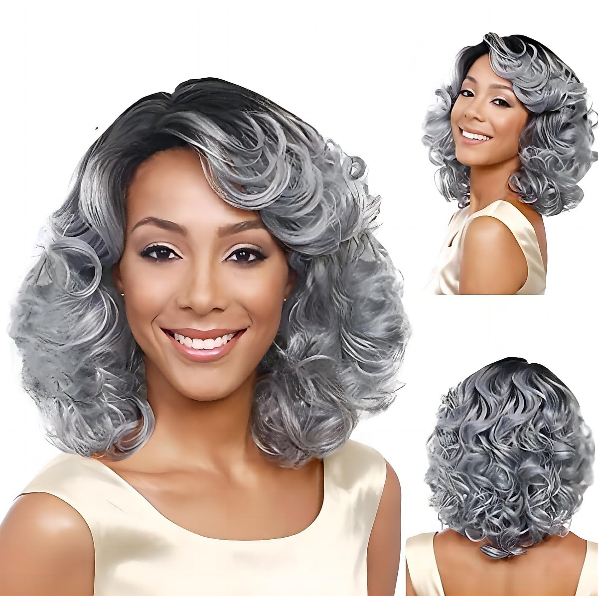 BXzhiri Short Curly Hair Wigs Grey Human Hair Lace Wigs European and American Women's Styling Cool Wig