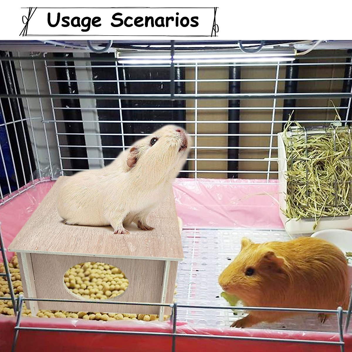 PINVNBY Guinea Pig Hideout Chinchilla Wooden House Hut with Windows Natural Handcrafted Detachable Small Animal Hideout Hut for Hedgehog Rat Hamster Gerbil