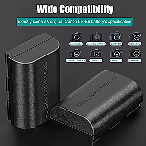 JYJZPB LP-E6N LP-E6 Battery Charger Case, 2 Pack LP-E6N Batteries fit for Canon 5D Mark II, III, 5D Mark IV, 5DS, 5DS R, 60D, 6D Mark II, 7D, 7D Mark II, 70D, 80D Digital Cameras