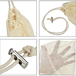 AKOAK 2 Pcs Supermarket Fruit and Vegetable All-Cotton Reusable Shopping Eco-Bag Drawstring All-Cotton Mesh Bag