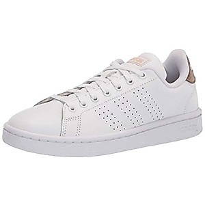 adidas Women's Advantage Tennis Shoe, White/White/Copper Metallic, 9