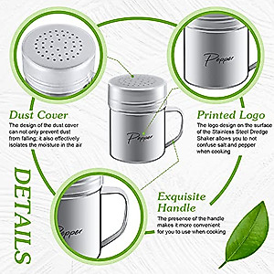 2 Pieces 13.5 OZ Stainless Steel Dredge Shaker with Lid and Handle Salt and Pepper Shakers Seasoning Pepper Shaker Spice Condiment Shaker for Cooking Kitchen Baking Salt Candy