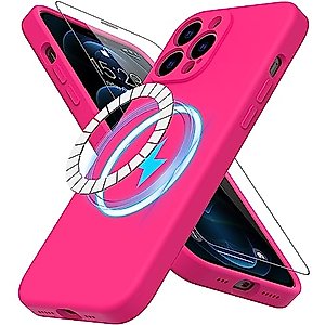DEENAKIN iPhone 12 Pro Magnetic Case with Screen Protector and Enhanced Camera Cover,[Suitable for Magsafe] Soft Flexible Gel Rubber Bumper Protective Phone Case for iPhone 12 Pro 6.1" Hot Pink