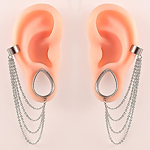 Atomhole 2PCS Teardrop Ear Tunnels Plugs with Chains Hypoallergenic Ear Gauges 316 Stainless Steel Ear Stretcher Expander Piercing Body Jewelry