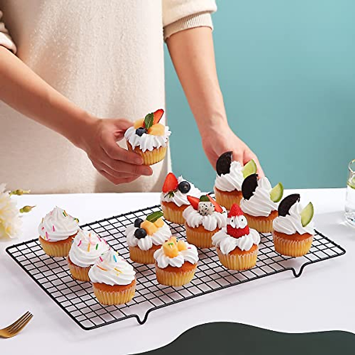Kyraton Cooling Racks for Baking 1 Pack, Stainless Steel 15.7 X 10 Inch Non Stick Cake Cooling Tray for Roasting, Grilling, Cooking and Drying for Cake Cookies and Meat, Fit Baking Tray& Toaster Oven.