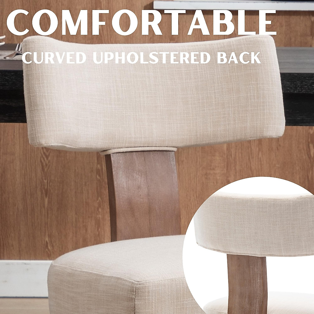 RIVOVA Mid Century Modern Dining Chairs Set of 2 Upholstered Linen Fabric Dining Chairs Curved Backrest Farmhouse Dining Room Chairs Kitchen Chairs with Wood Legs, Beige