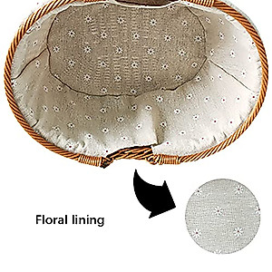 Imitation Rattan Picnic Basket, Storage Basket, Shopping Basket, Rattan Fruit Basket, Carrying Basket, Artificial Woven, Floral Lined Lace Trim (12, Oval, 1, pb2-1)