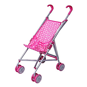 Precious Toys Baby Doll Stroller, Pink & White Polka Dots Baby Stroller for Dolls, Foldable Toy Baby Stroller, Toy Stroller for Baby Dolls, Doll Strollers for Girls 2 Years Old and Older, Toddlers