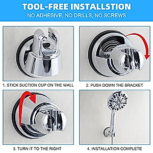 Vacuum Suction Cup Shower Head Holder, Suction Handheld Shower Holder Bracket, Removable Wall Mount Holder with Vacuum Suction Cup for Bathroom, Chrome