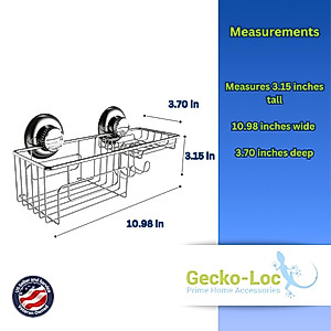 Gecko-Loc Large Combo suction cup wall mount bathroom shower caddy - shampoo storage basket shelf organizer caddie bath shelves - Silver