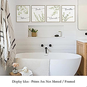 Botanical Plant Bathroom Decor Wall Art Prints , UNFRAMED Relax Wall Painting Art, Sage Green Wall Art Prints for Bathroom, Eucalyptus Leaves Watercolor Wall Posters, Boho Minimalist Wall Art, Set of 4, 8"x10"