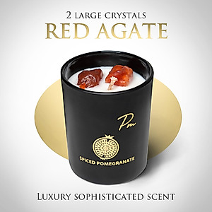 Luxury Crystal Candle, Spiced Pomegranat Scented, Candles with Crystals Inside, Aromatherapy Healing Candles, Red Agate Crystals, 6Oz Jar