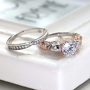 KarryStore New Creative Skull Ring Cubic Zircon Woman Wedding Ring 925 Sterling Silver Romantic Ring Anniversary Ring Engagement Ring lover gift For Woman Jewelry (Rose Gold, 6)