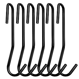 ESFUN 12 Pack 5 inches Heavy Duty S Hooks Black Pot Hooks Pan Rack Holder Hooks for Hanging Kitchen Utensils Pots Pans Clothes Bags Towels Plants with 90 Degree Twist Angled