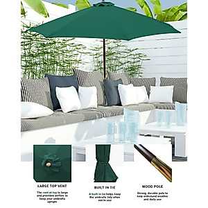 Formosa Covers 7 ft Wood Outdoor Patio Umbrella Market Style - Tilt Mechanism Eucalyptus Teak Oil - Enhance Your Outdoor Space - Perfect for Small Patio, Deck, Bistro, and Poolside - Hunter Green