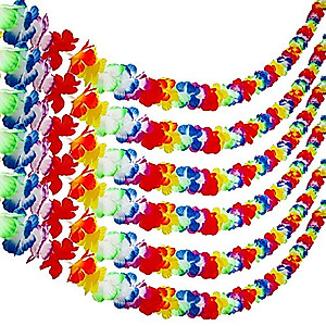 Aneco 6 Packs Colorful Hawaiian Luau Tropical Flower Lei Garland Party Decorations Hawaiian Tropical Party Supplies ,10 Feet Each