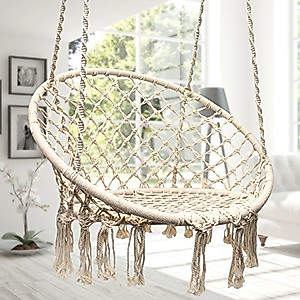 Sorbus Swing Chair Macrame Hanging Hammock Chair – Stylish Decorative Premium Cotton Ceiling Boho Chair for Durability- Indoor, Outdoor, Chair, Patio, Porch, Garden, Gifts - Max 250Lbs