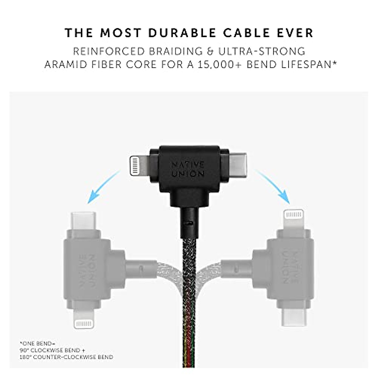 Native Union Belt Cable Duo – 5ft Ultra-Strong Braided Universal Charging Cable – Made with Recycled Materials – 2-in-1 Multi-Device MFi Certified Connectors for Lightning & Type-C Devices (Cosmos)