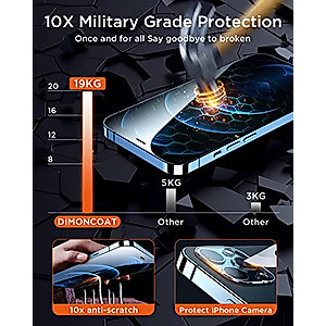DIMONCOAT [4+2]Pack [Auto Alignment Kit] Screen Protector Compatible iPhone 12 Pro Max 6.7'' with Camera Lens Protector 10X Military Protection 12 Pro Max Diamonds Hard Tempered Glass Film Bubble Free
