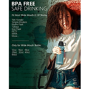 ALIENSX Chug Lid for Wide Mouth Water Bottles, Replacement Tether Cap for Wide Mouth Hydro Flask Rambler 12/16/18/32/40/64 oz and Yeti Yonder 20/25/34/50 oz, Spout Top with Flexible Handle