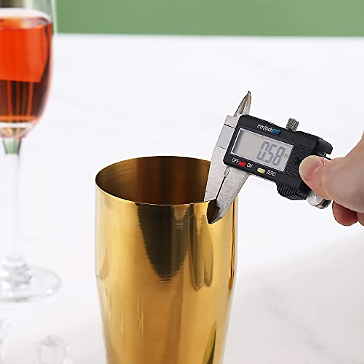 Kyraton Gold Cocktail Shaker, Professional Grade Martini Shaker, Titanium Golden Plating Premium Stainless Steel Cocktail Shaker, Bar Accessories for Home Bars 24 oz Total Capacity