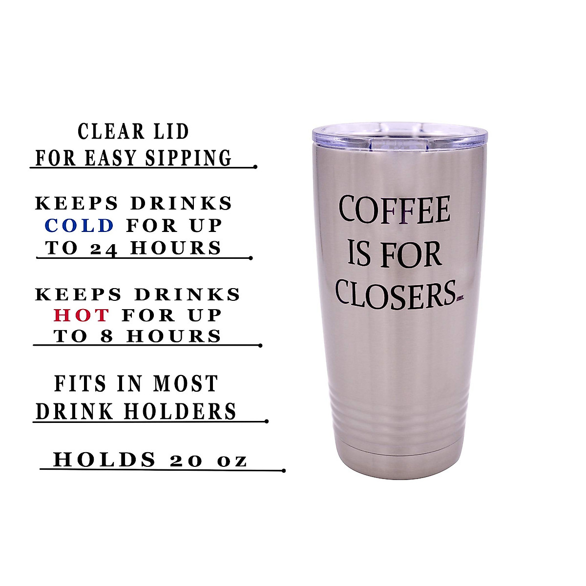 Rogue River Tactical Large Funny Realtor Real Estate Sales Coffee is For Closers 20 Ounce Travel Tumbler Mug Cup w/Lid Gift Salesperson Associate