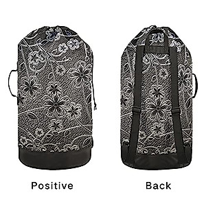 Floral Laundry Bag Backpack Large Oxford Cloth 14.5''x29.3'' Rips & Tears Resistant Dirty Clothes Storage Bag for Students Dorm Room Clothes Hamper Camping Backpack