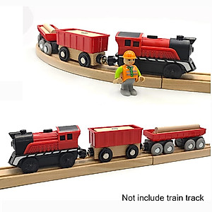 DSHMIXIA Battery Operated Cargo Train for Wooden Train Track Set Toys for Toddlers 3 4 5 Year Old Boys Kids Magnetic Couplings Construction site Fram Harbor Vehicle (Without Battery)